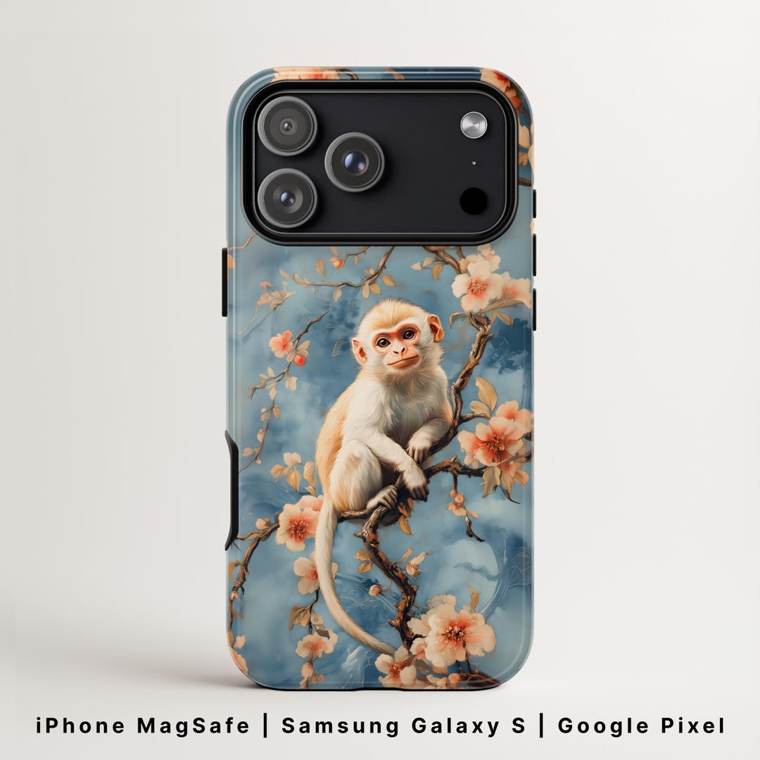 Chinoiserie Monkey Phone Case, Vintage Blossom Tree Animal Art ...