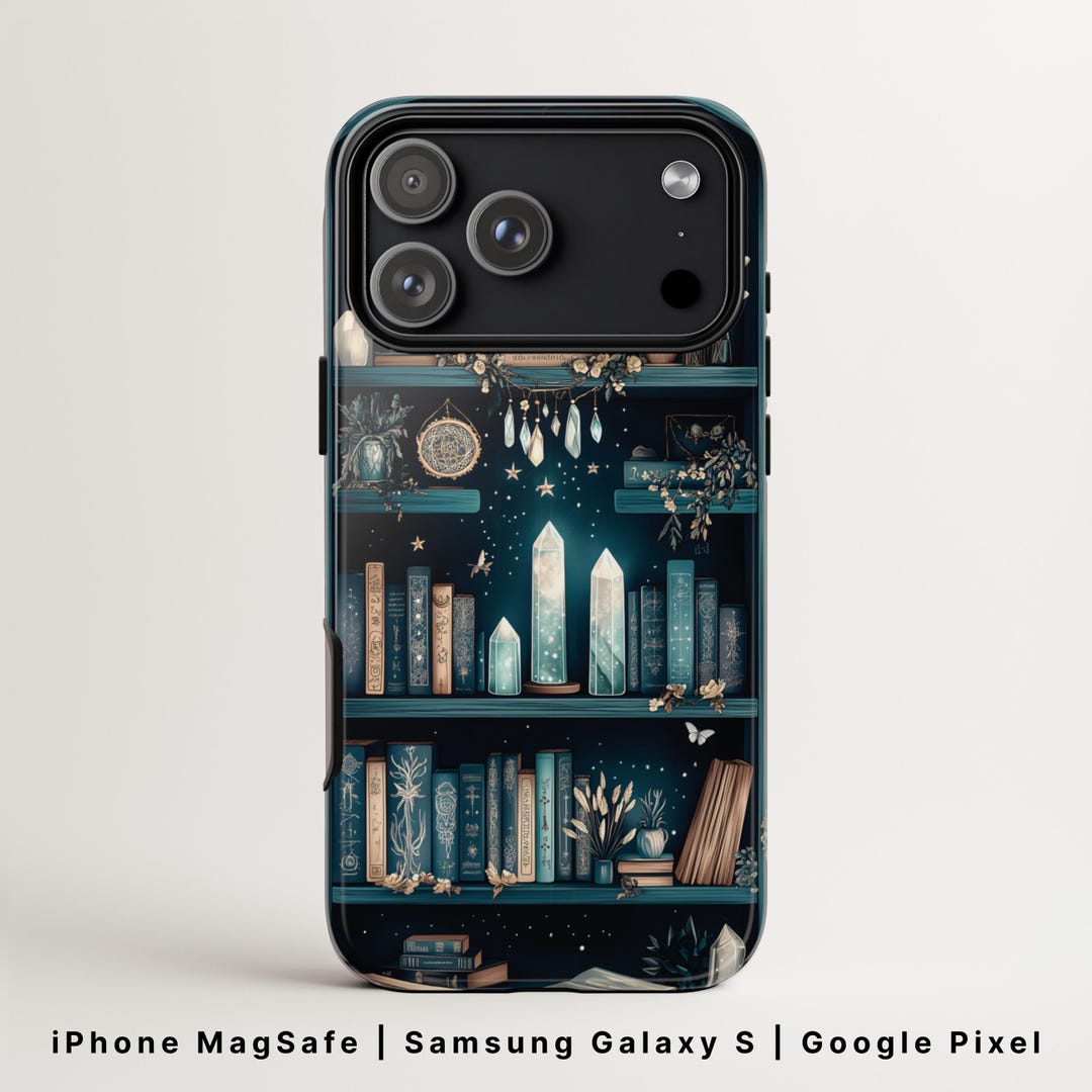 Spiritual Bookshelf Phone Case | Blue Mystical Сrystal Aesthetic Cover ...