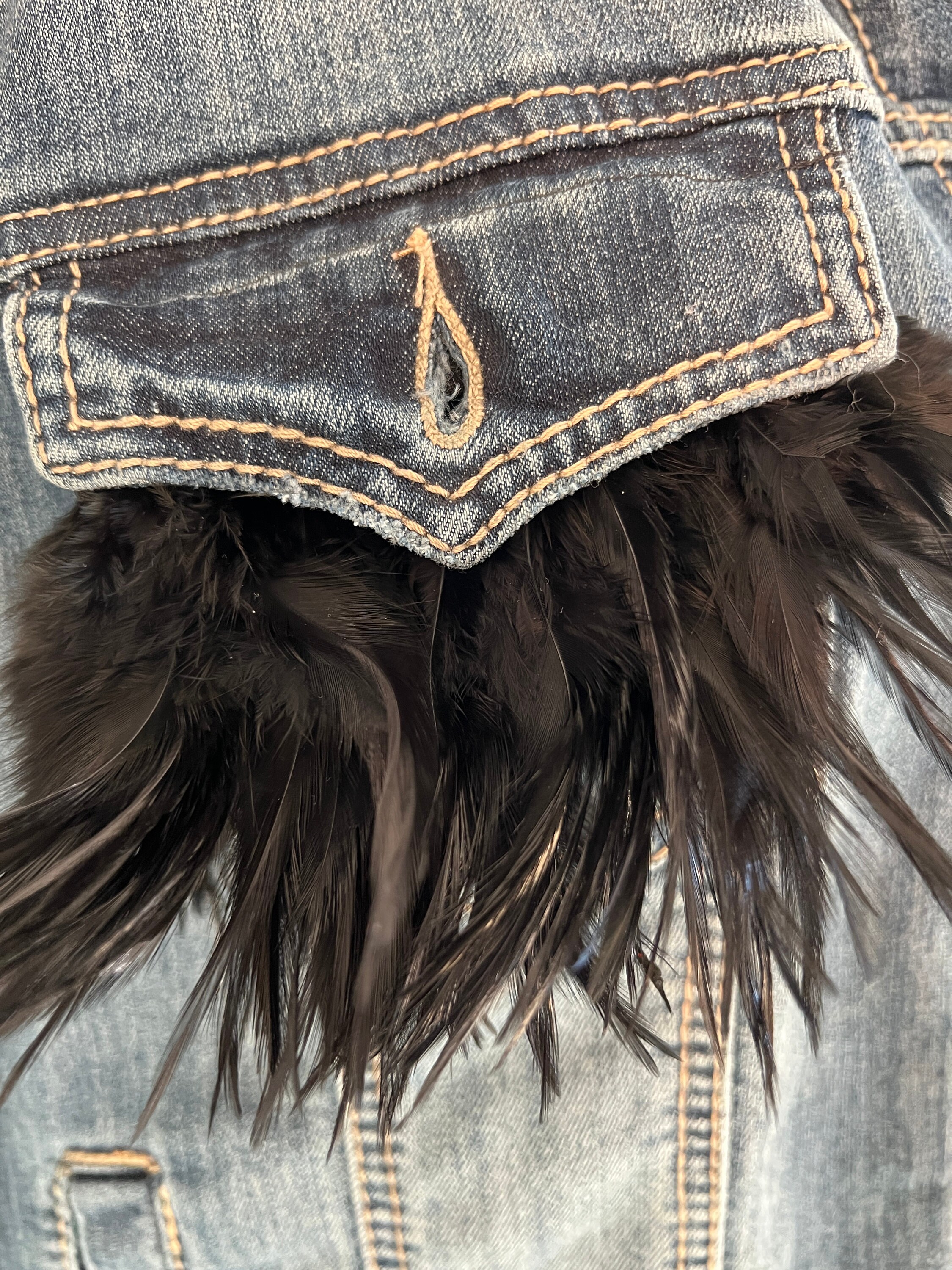 Bohemian Denim Jacket, Upcycled, Thrifted, Handmade, OOK, Feathers - Etsy