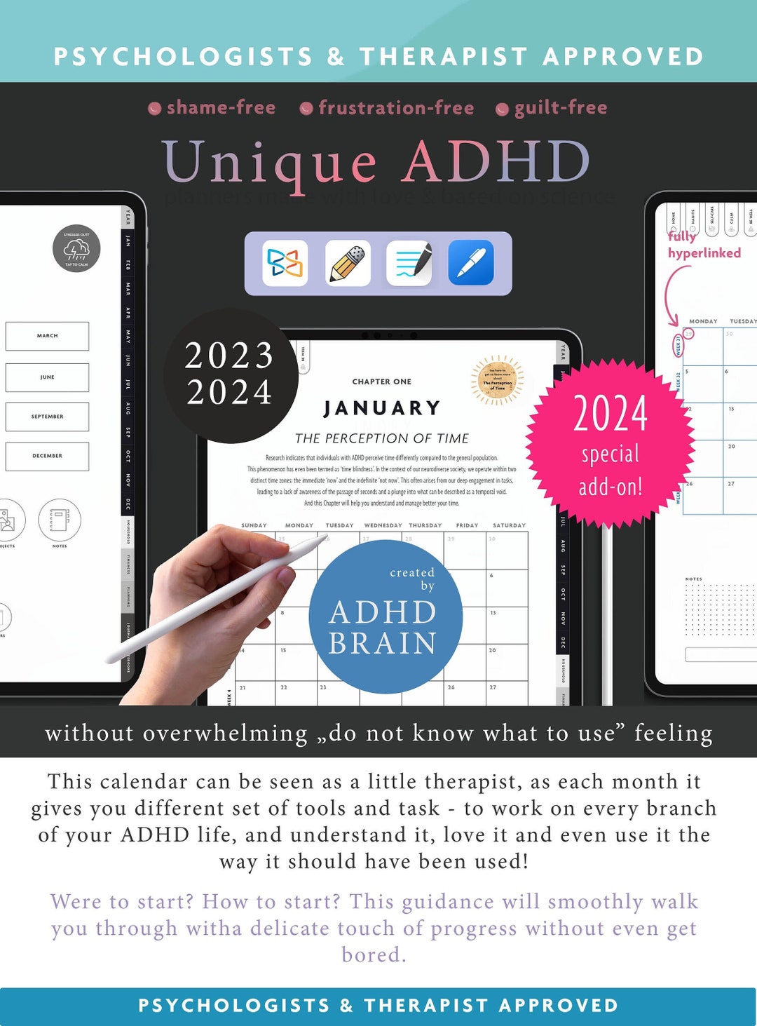 2024 ADHD Digital Planner by an Adhder Compatible With iPad Goodnotes ...