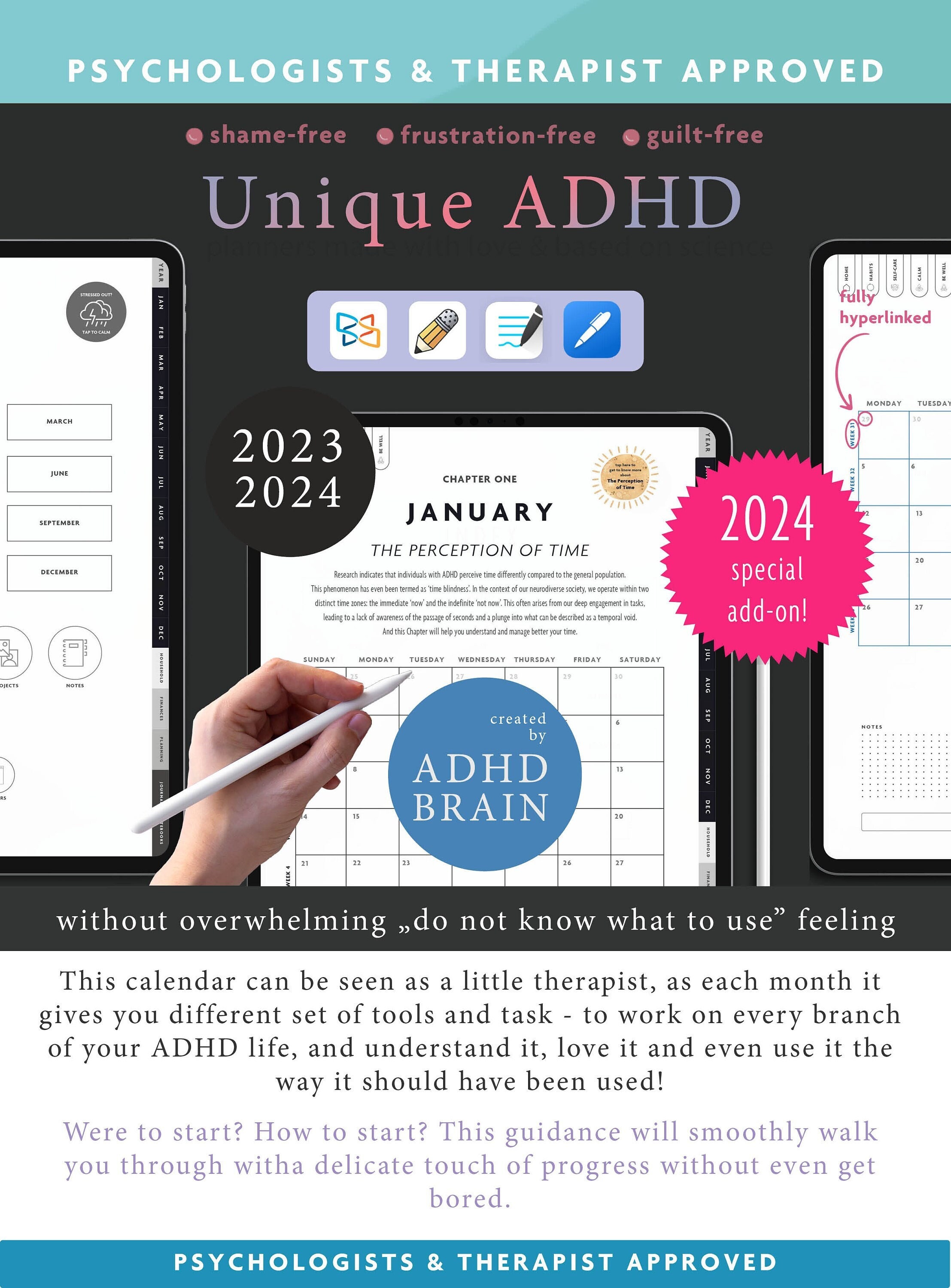 2024 ADHD Digital Planner by an Adhder Compatible With iPad Goodnotes ...