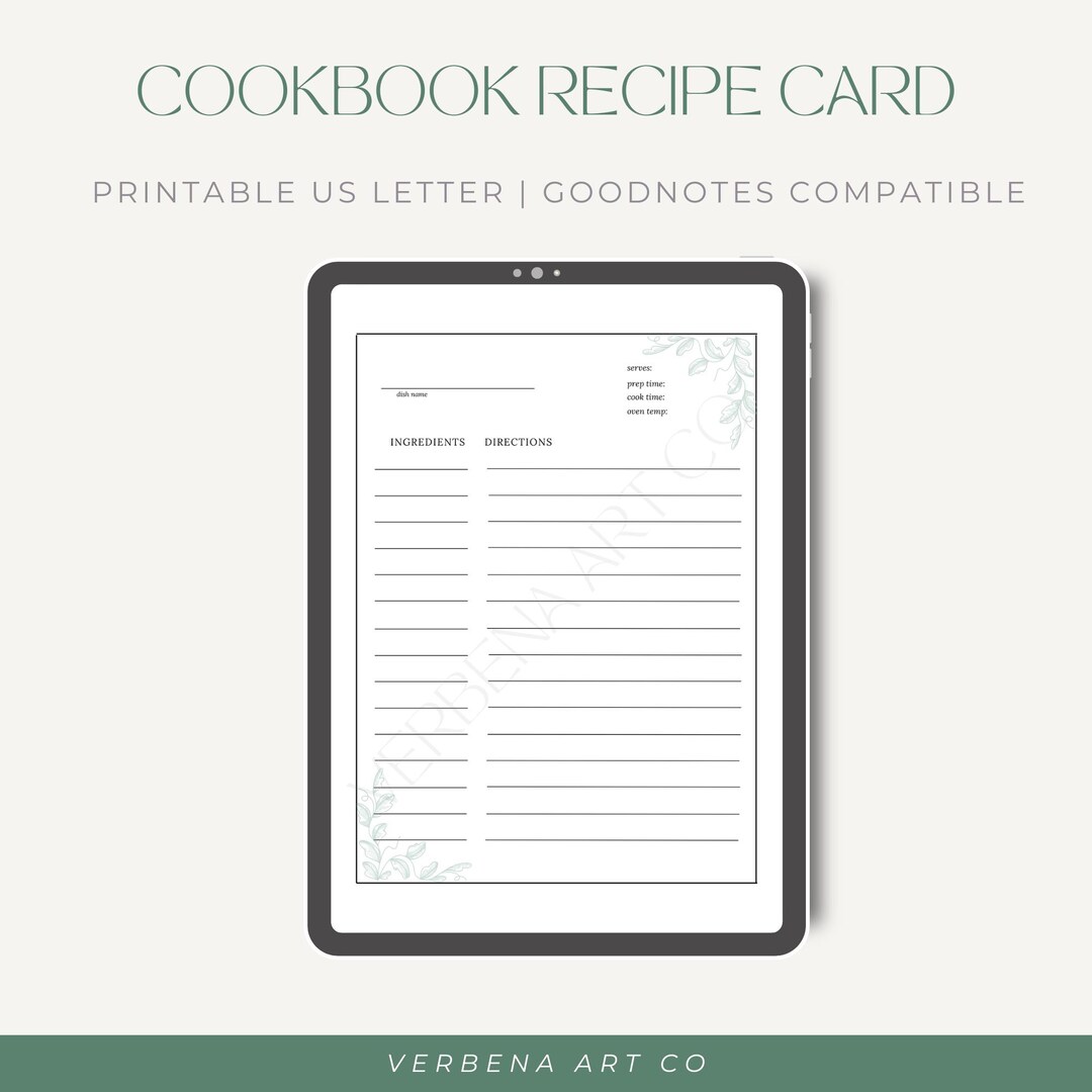 Printable Recipe Book Template | Blank Recipe Page | Cookbook Recipe ...