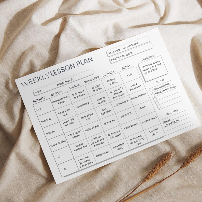Weekly Lesson Plan Printable, Fillable Homeschool & Classroom PDF for ...