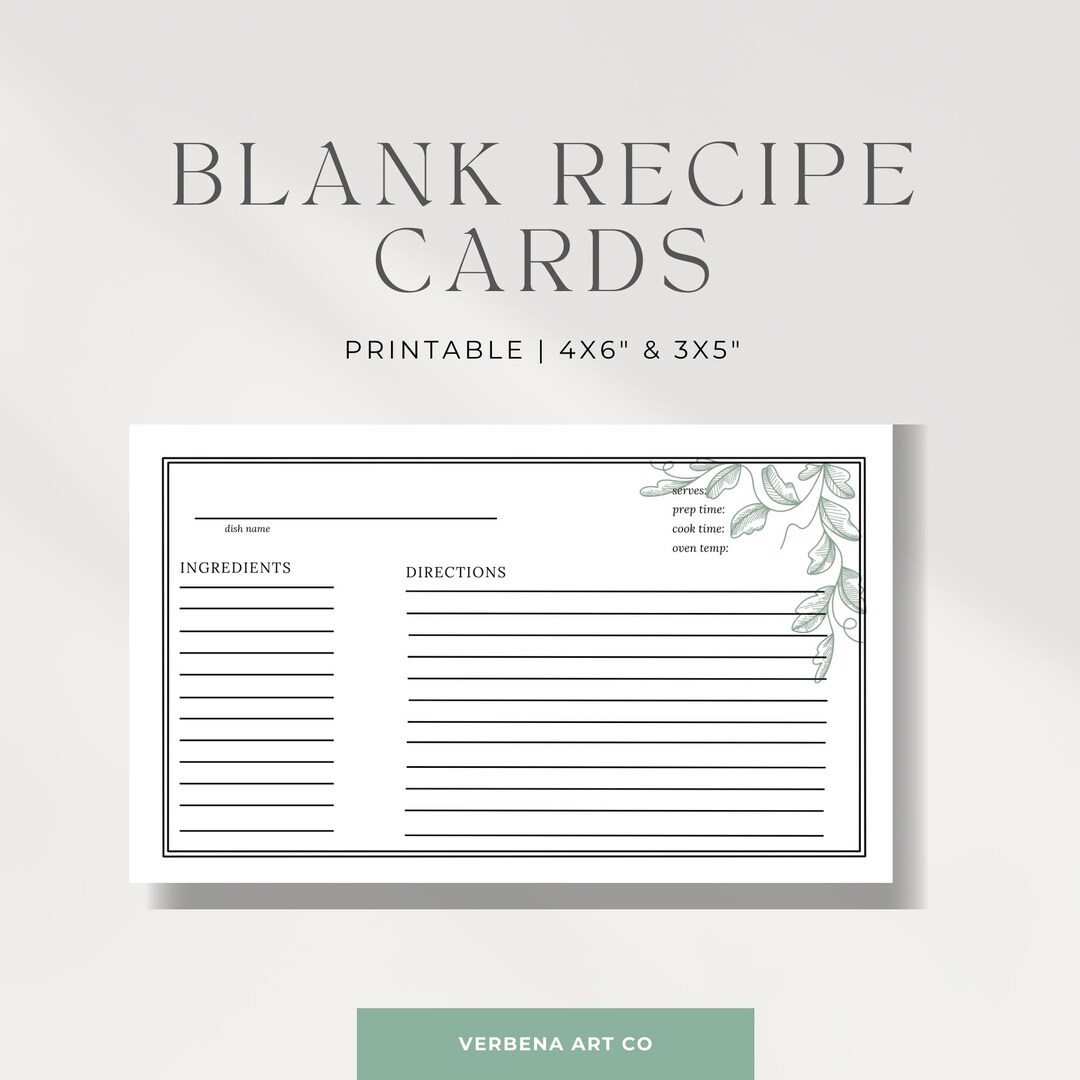 Printable Recipe Cards | 4x6" & 3x5" Blank Recipe Templates for Cooking ...