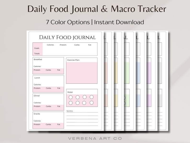 Daily Meal and Macro Tracker, Printable Food Journal, Fitness Planner ...
