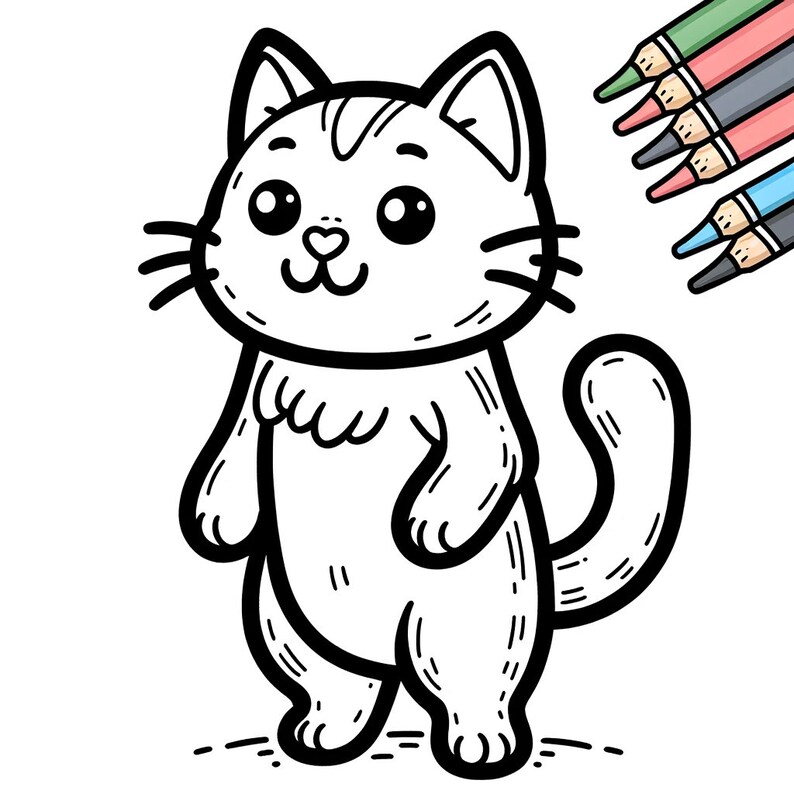 Playful Cats Coloring Book: 10 Simple Line Drawings Coloring Pages for ...
