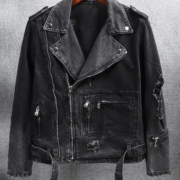 Black Denim Jacket - Etsy