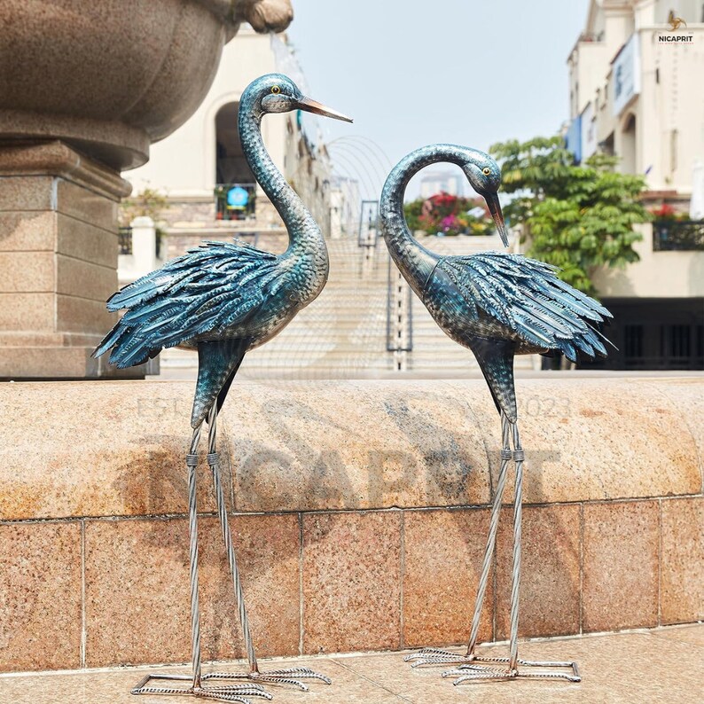 Elegant Outdoor Crane Statue Set Blue Heron Decoy - Etsy