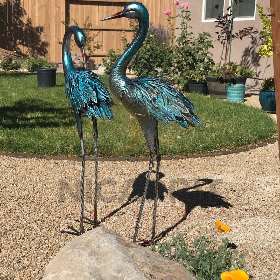 Elegant Outdoor Crane Statue Set Blue Heron Decoy - Etsy