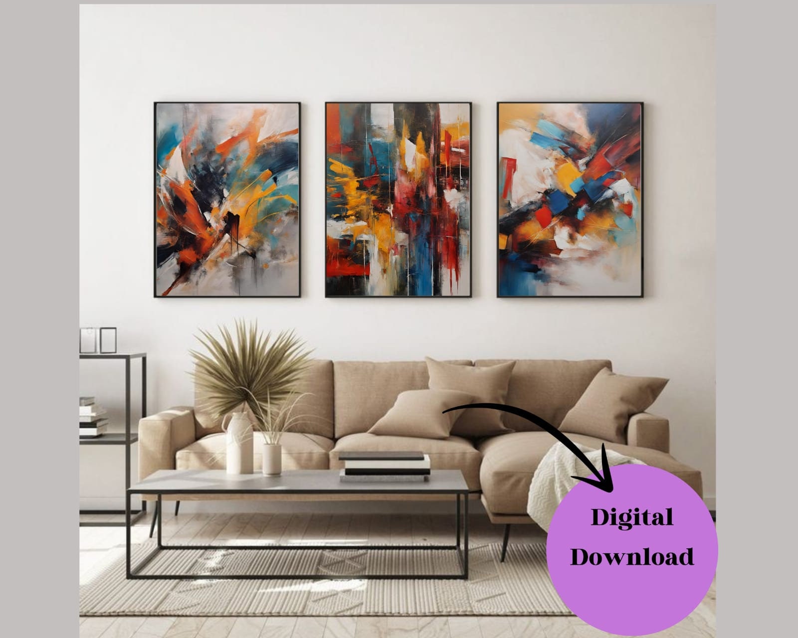 Set of 3 Prints, Large Wall Art, Above-the-bed Decor, Colorful Wall Art ...