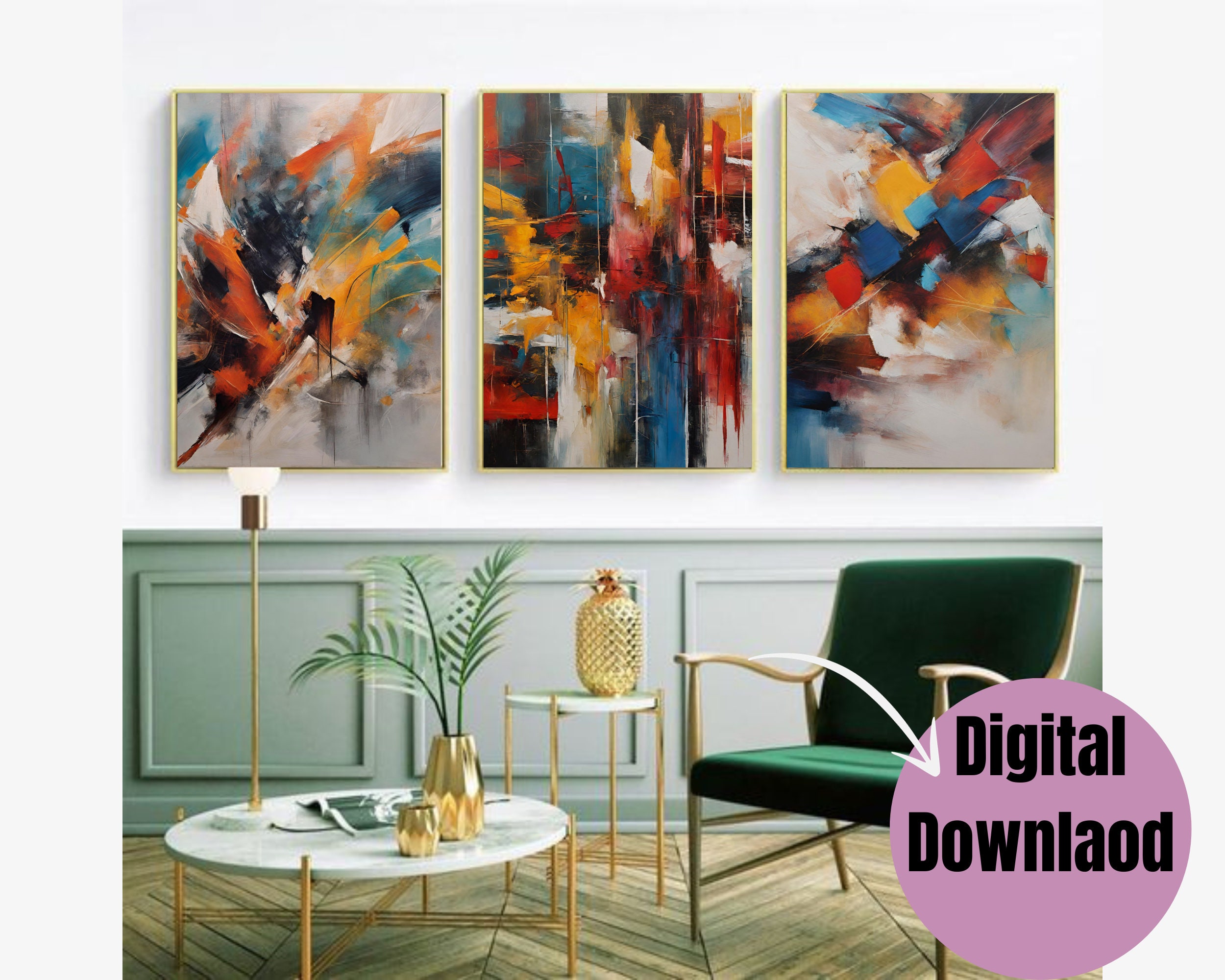 Set of 3 Prints, Large Wall Art, Above-the-bed Decor, Colorful Wall Art ...