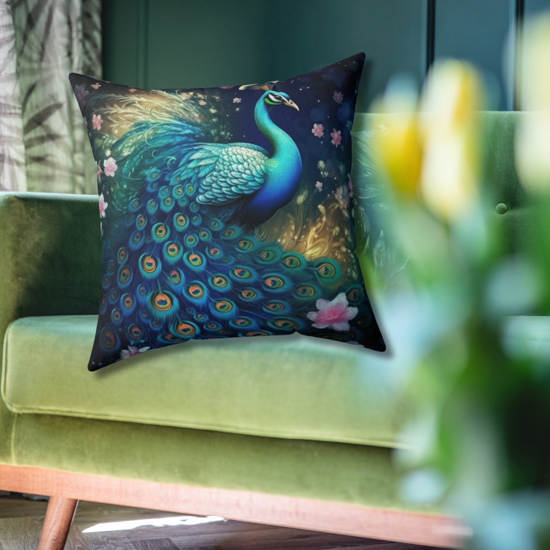 Floral Throw Pillows Peacock Sofa Animal Print Peacock Feathers Living ...
