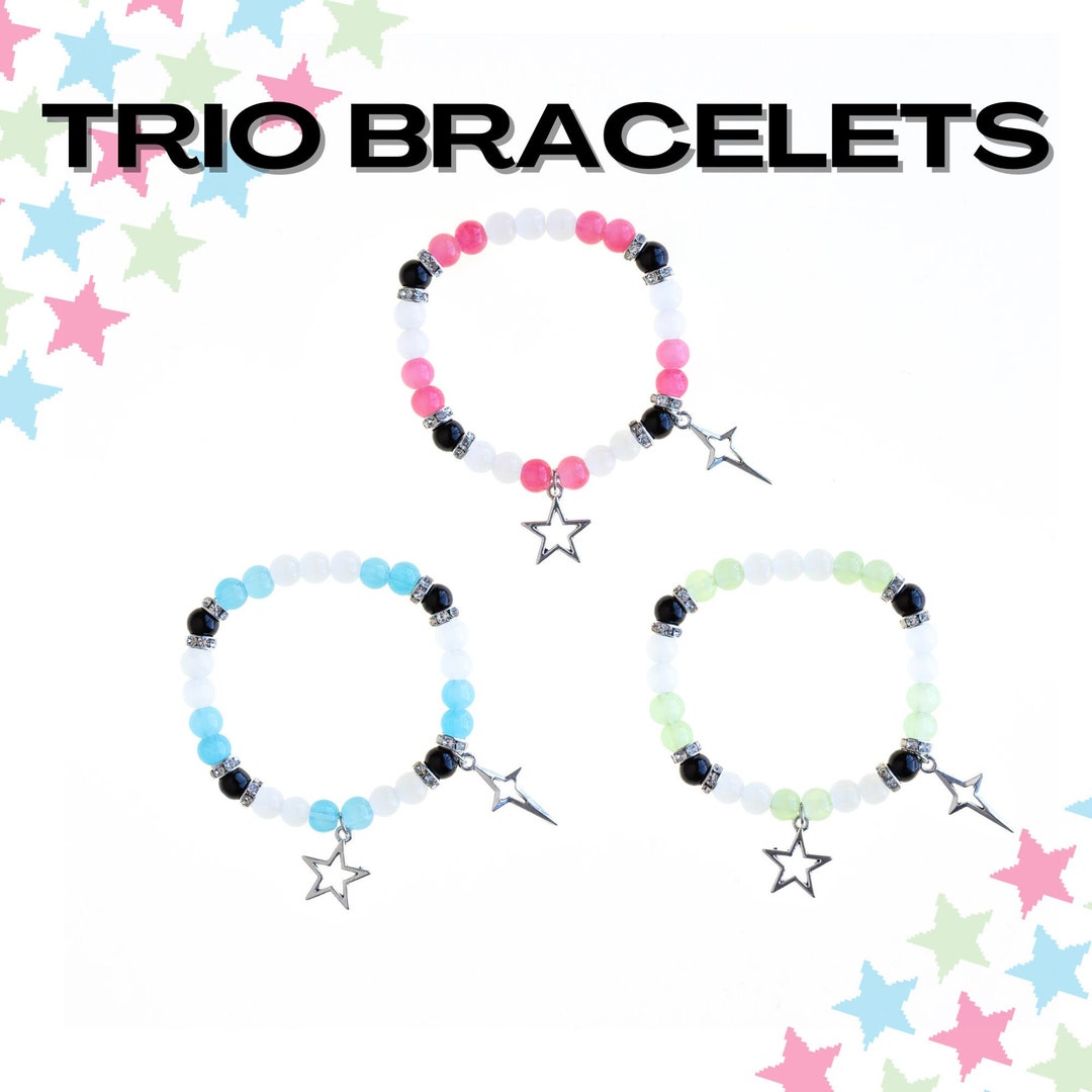 Triplets/trio Cartoon Matching Bracelets, Pink/blue/green Group ...
