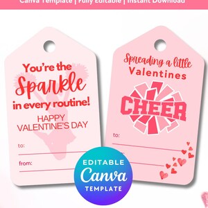 Cheerleader Valentine Card Kid Printable Valentine Gift Tag Class Valentine Cheerleader Gift Tag ...