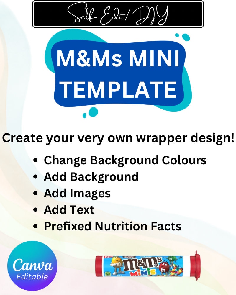 M&ms Minis 50g Label Template, M and Ms Chocolate Tube Wrapper ...