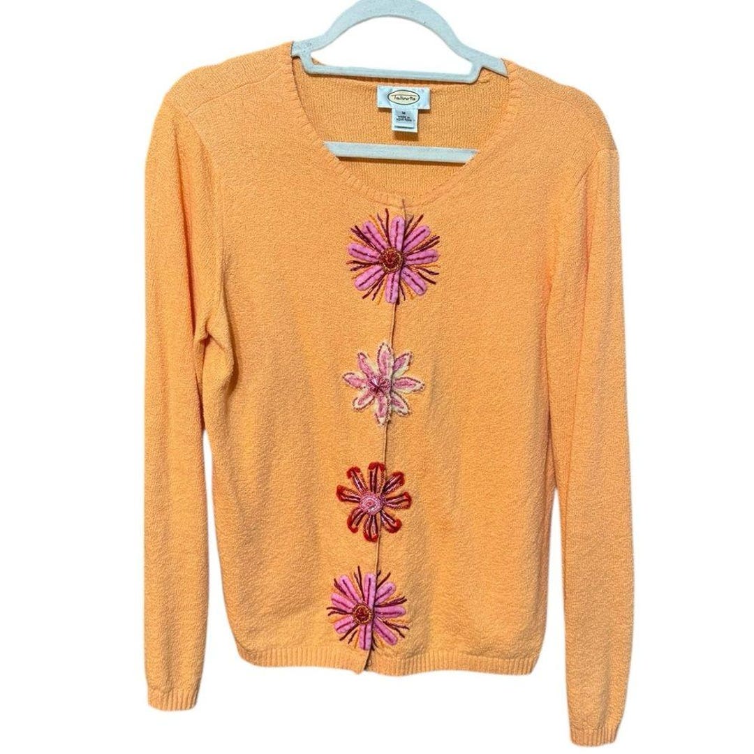 Vintage Talbots Orange Floral Embroidered Cardigan Sweater Sz M - Etsy