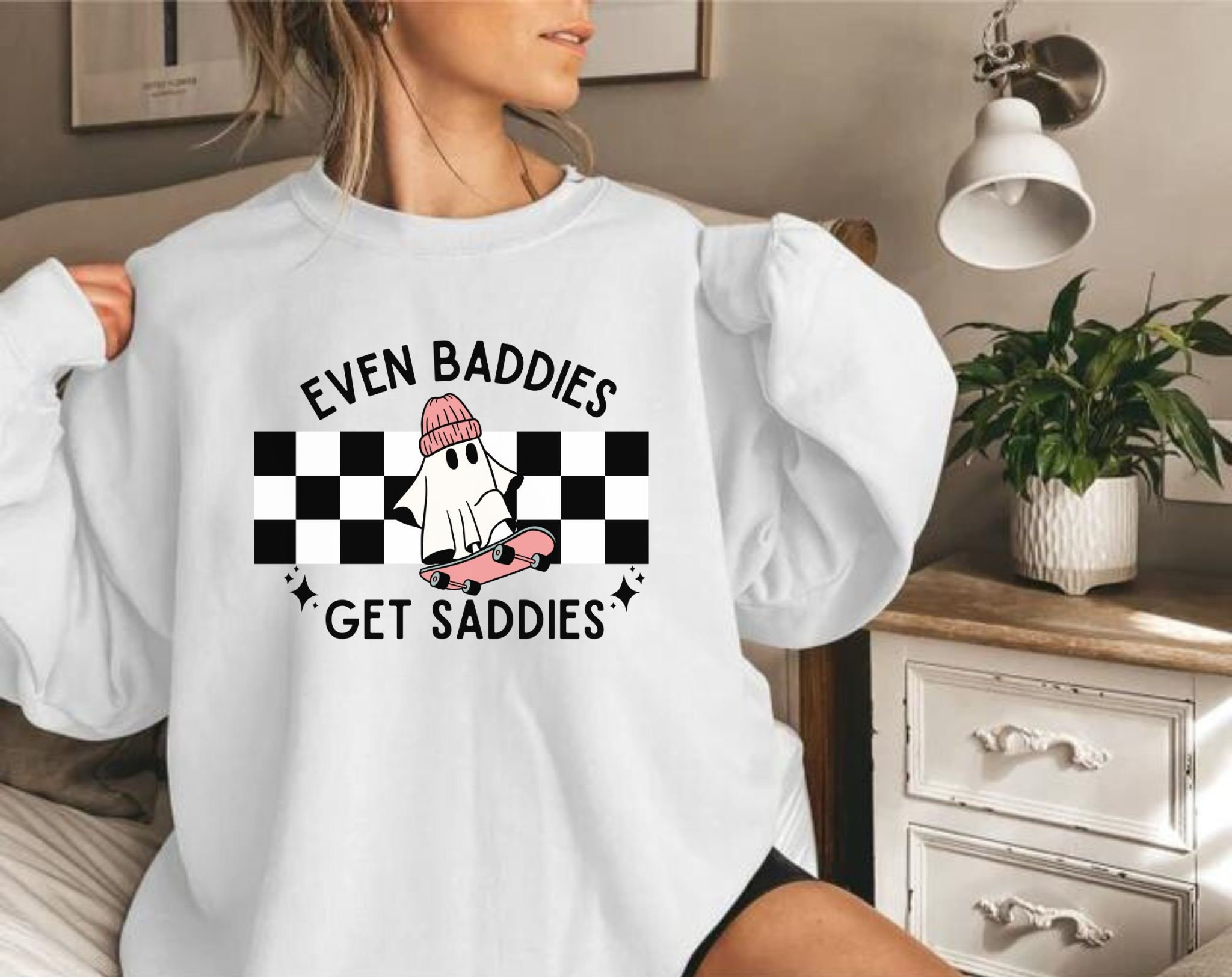 Baddies Get Saddies Ghost Sweatshirt, Mental Health Shirt, Ghost Shirt ...