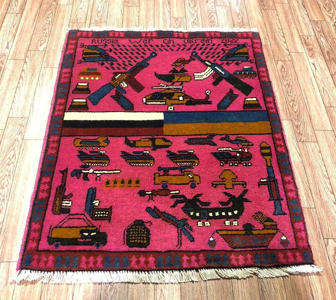 Military Crafts Rug, Ukraine War Rug, 2x3 Afghan Hand Knotted Ukraine ...