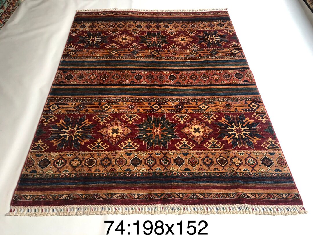 6.4' X 4.9' Feet, Hand Made Afghani Chubi Rug, Kabul Hazara Khorjin Red ...