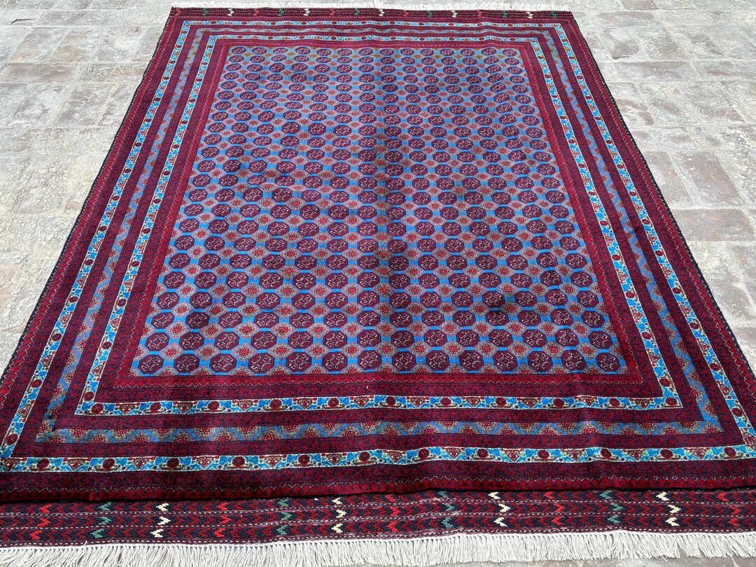 Handmade Blue Afghan Rug: 7x5 Ft. Map Khwaja Roshnai Design - Etsy
