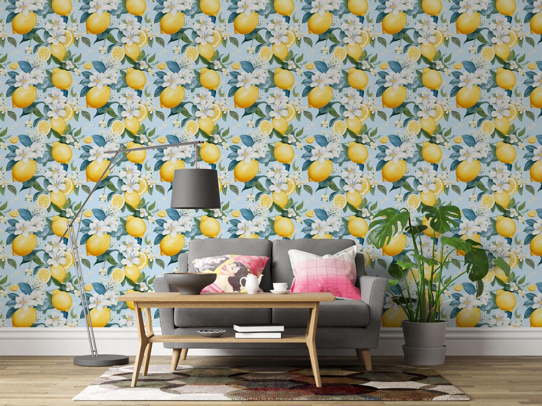 Lemon Wallpaper, Citrus Decor, Fruit Wallpaper, Yellow Wallpaper ...