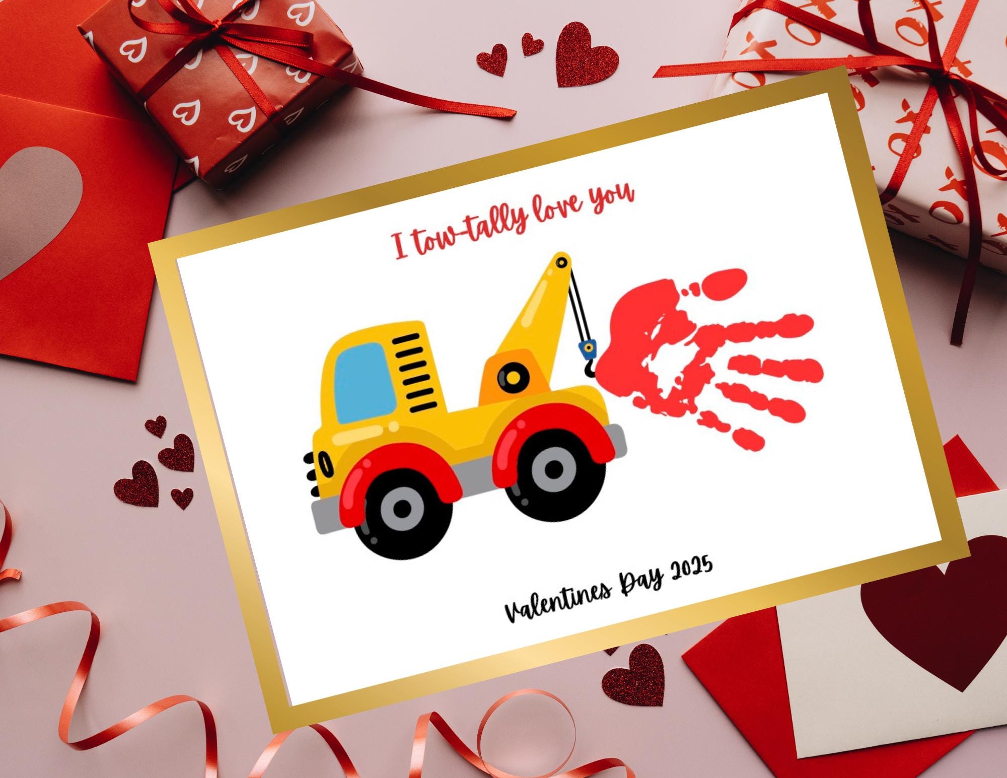 Personalized Handprint Valentine Printable Tow Truck for the Boy Mom or ...
