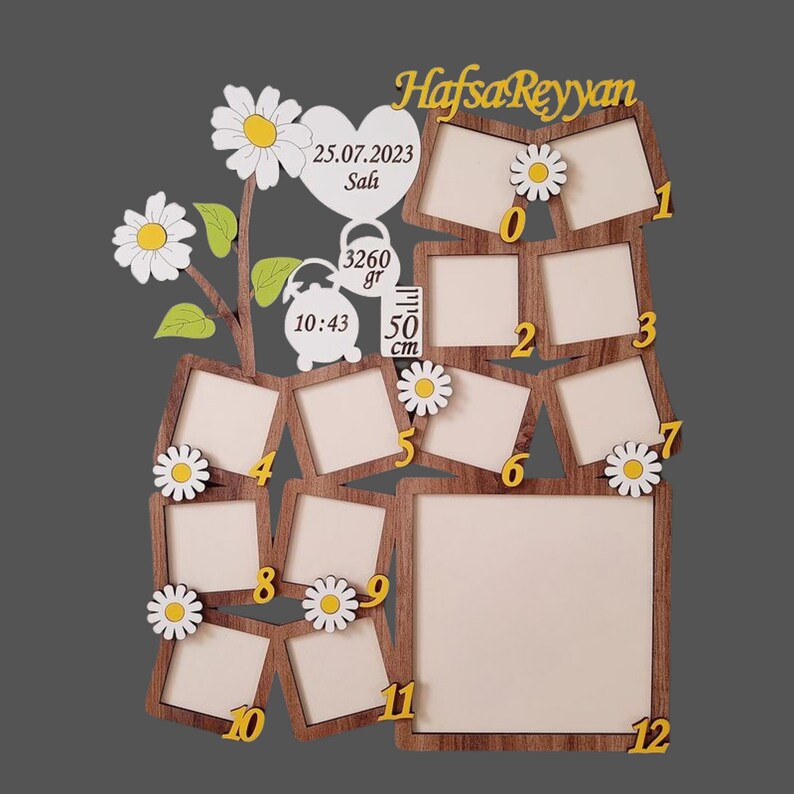 Custom Wooden Photograph Frame Baby 12 Month Photo Frame Baby First ...