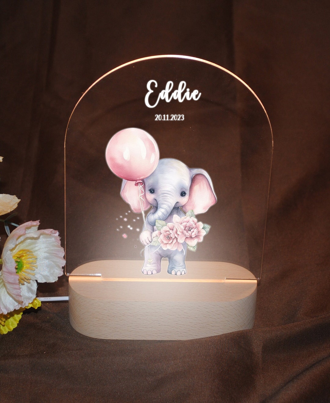 Personalized Night Light Elephant Night Light Baby Lampp Bedside Lamp ...