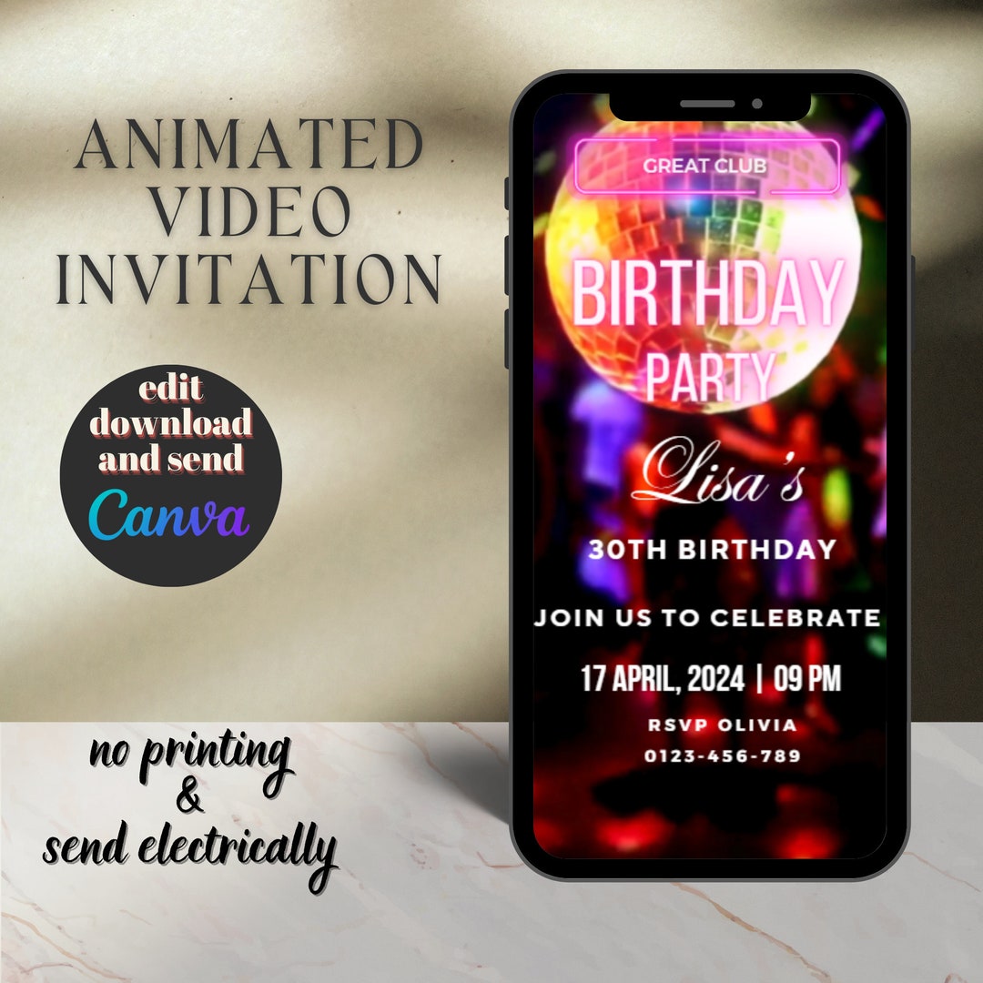 Animated Birthday Party Invitation, Video Birthday Night Club Party ...