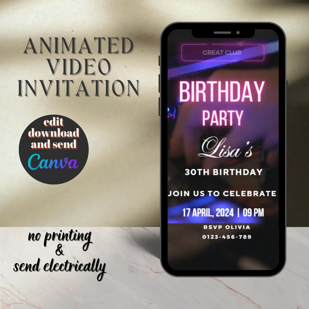 Animated Birthday Party Invitation, Editable Birthday Invitation, Video ...