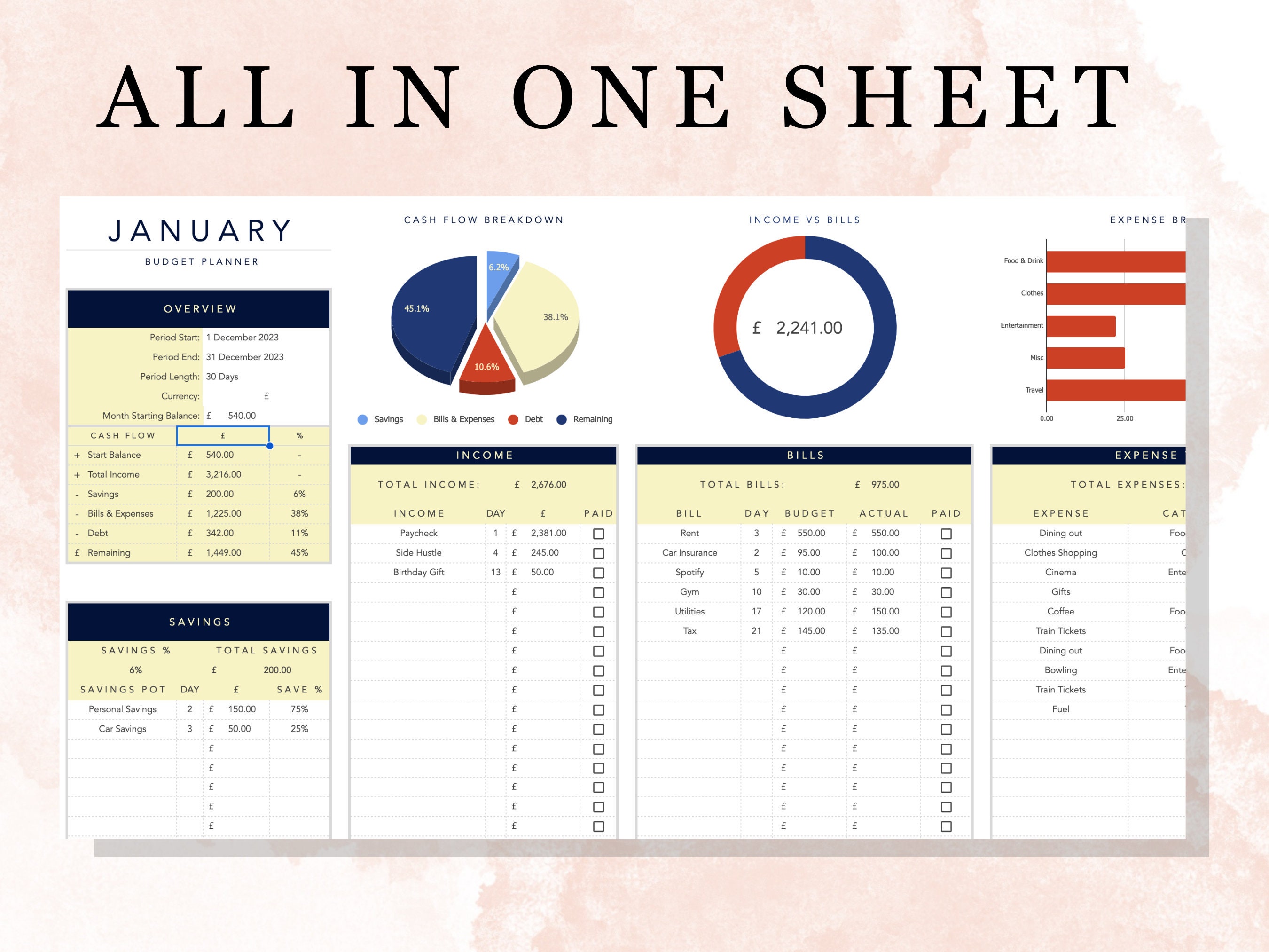 Monthly Budget Planner | Royal Colour Spreadsheet | Simple Monthly ...
