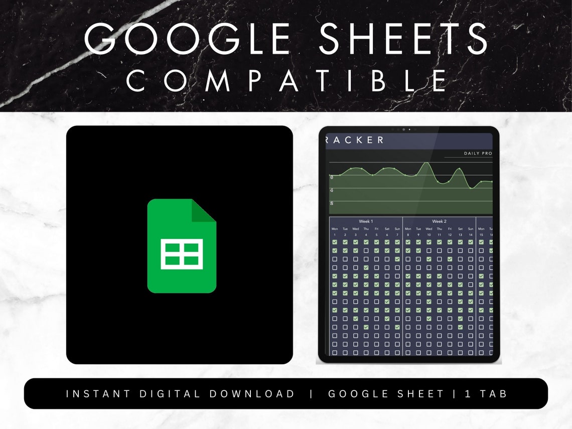 Habit Tracker Spreadsheet Dark Mode Blackout Google Sheets Day Week ...