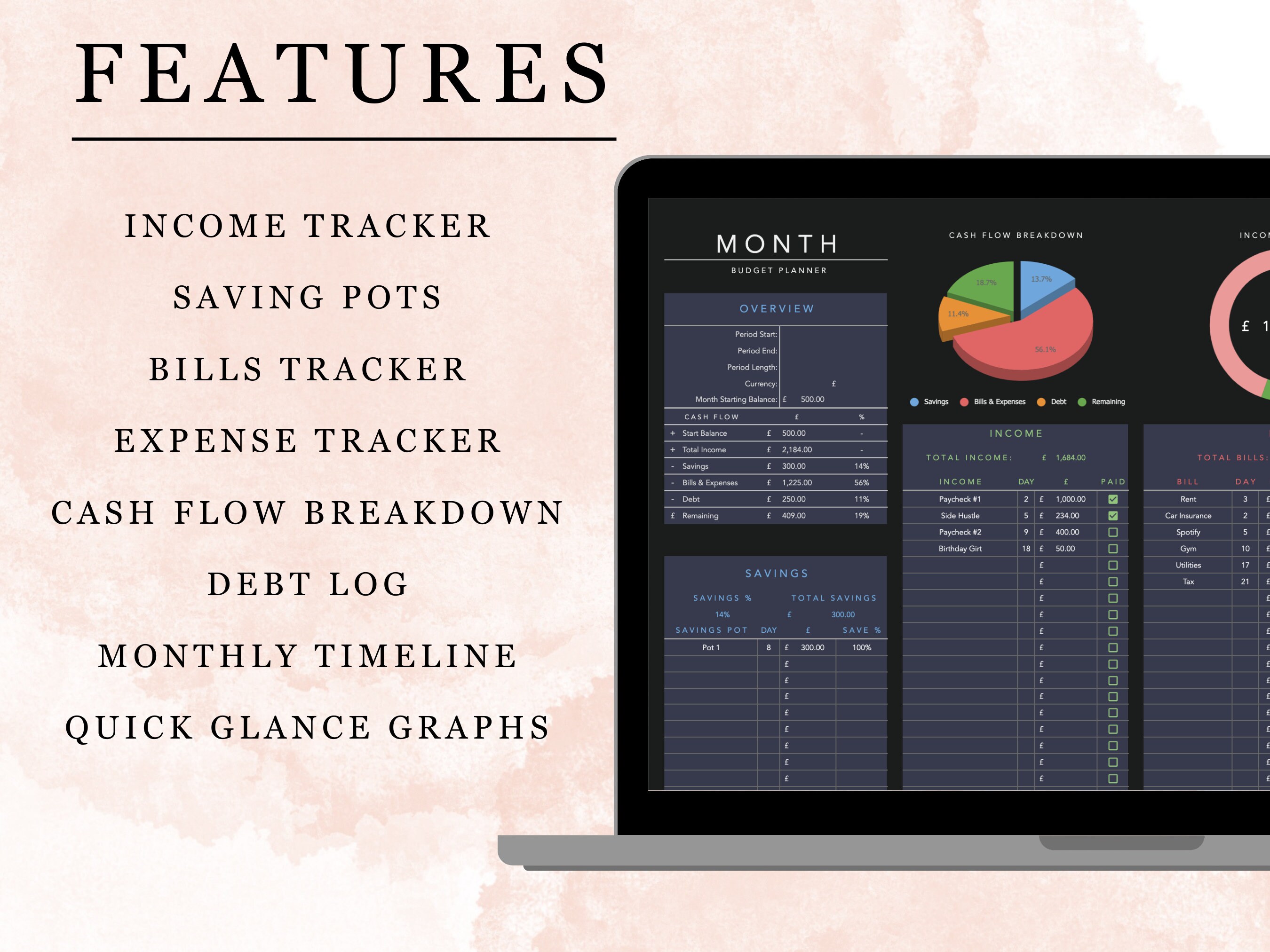 Monthly Budget Planner | Dark Mode Spreadsheet | Simple Monthly Budget ...