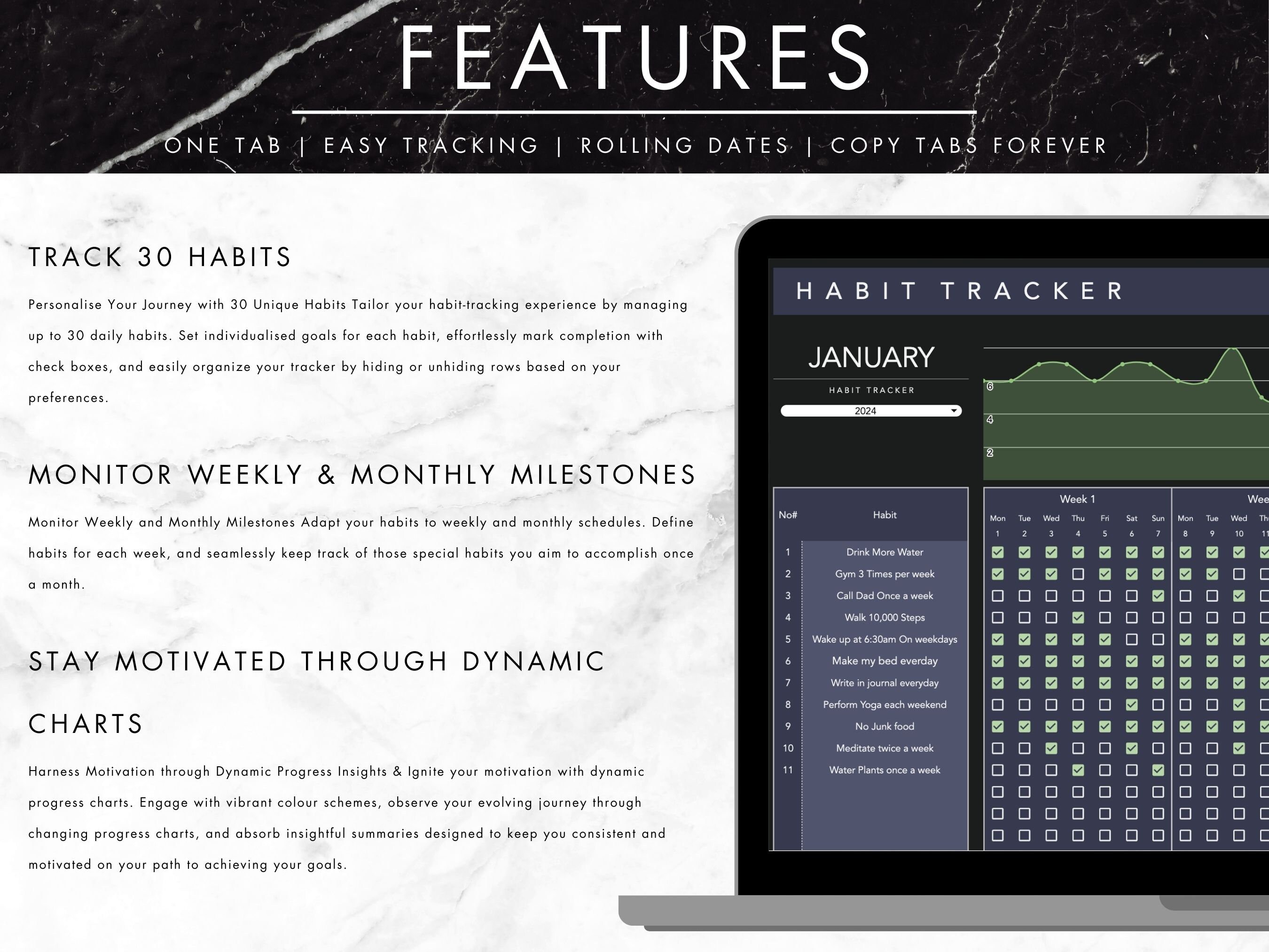 Habit Tracker Spreadsheet | Dark Mode Blackout Google Sheets | Day Week ...
