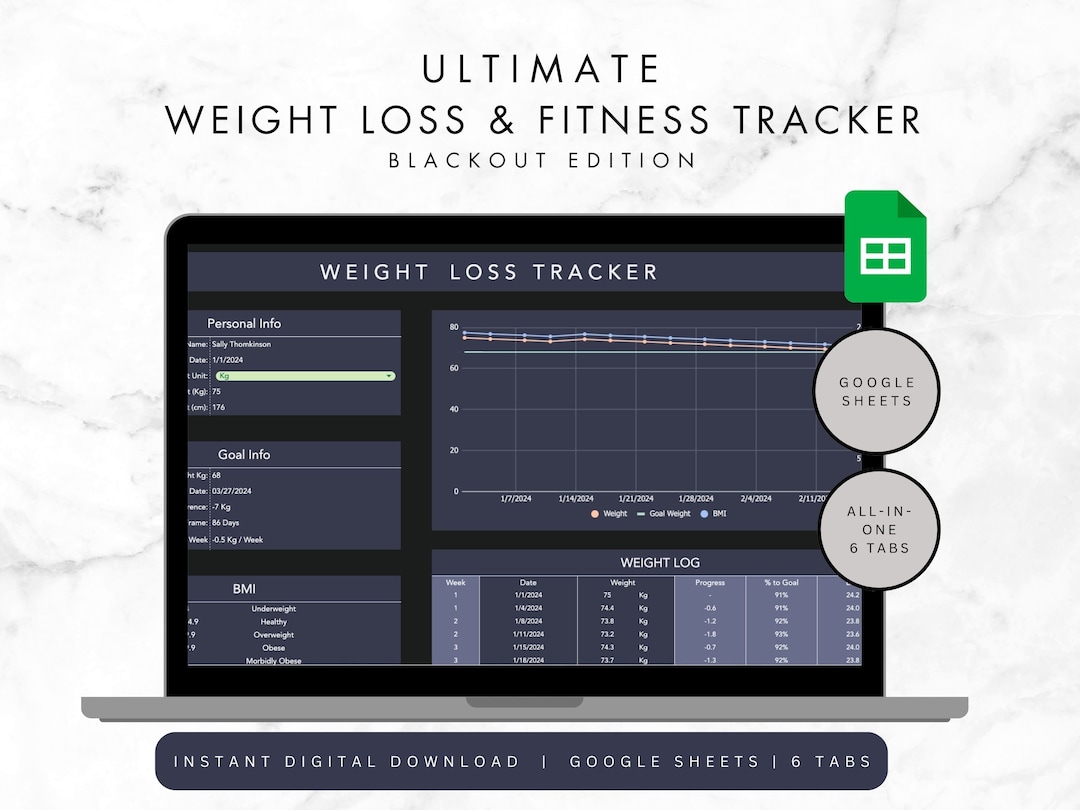 Weight Loss & Fitness Tracker | Dark Mode | Blackout | Calorie Tracker ...