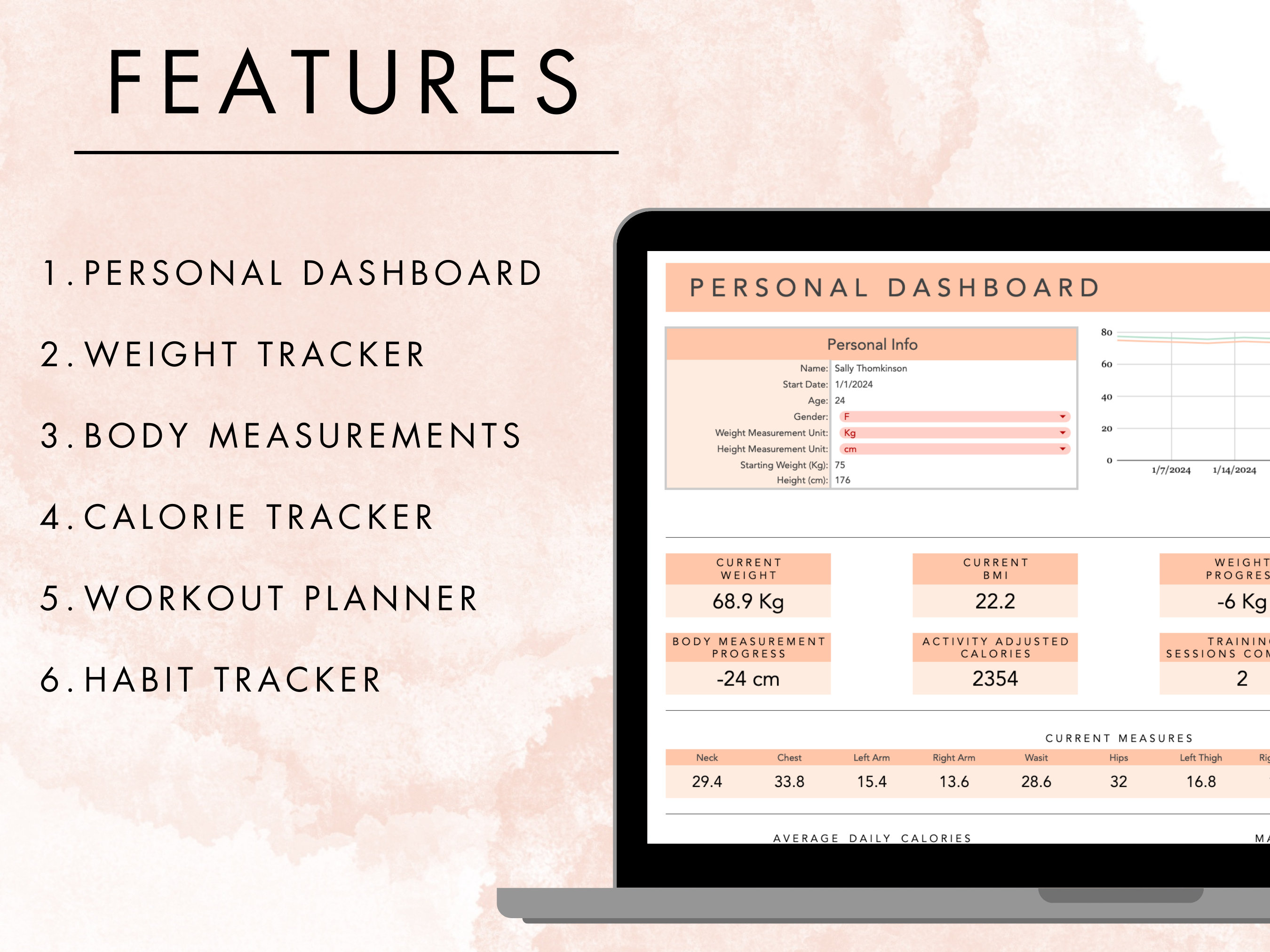Weight Loss & Fitness Tracker | Google Sheets | Calorie Tracker | Meal ...