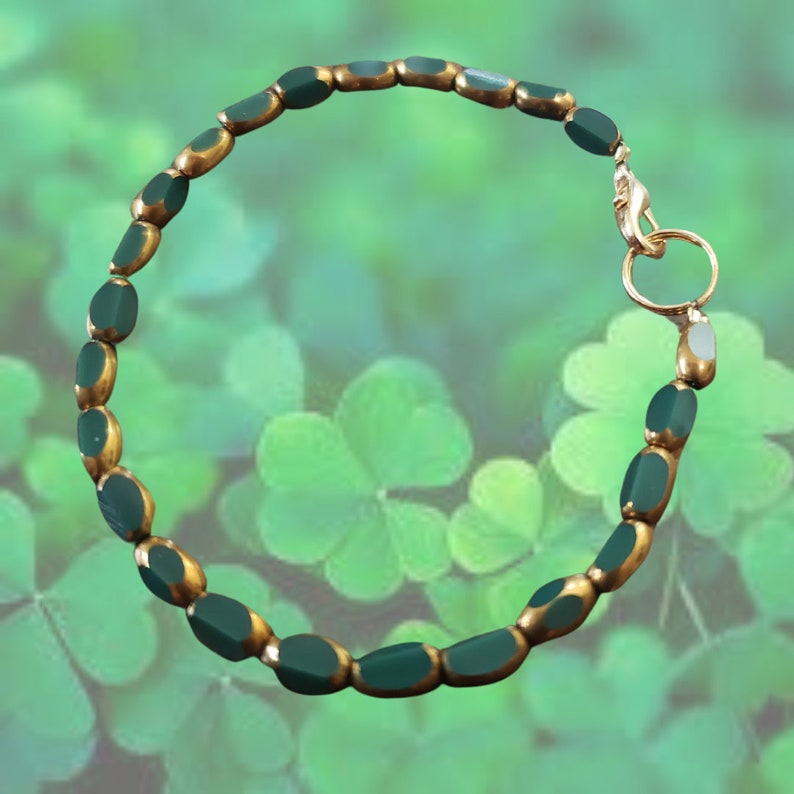 Handmade Emerald Green With Gold Porcelain Rimmed Glass Beaded Bracelet ...