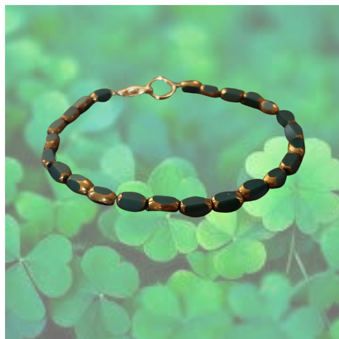 Handmade Emerald Green With Gold Porcelain Rimmed Glass Beaded Bracelet ...