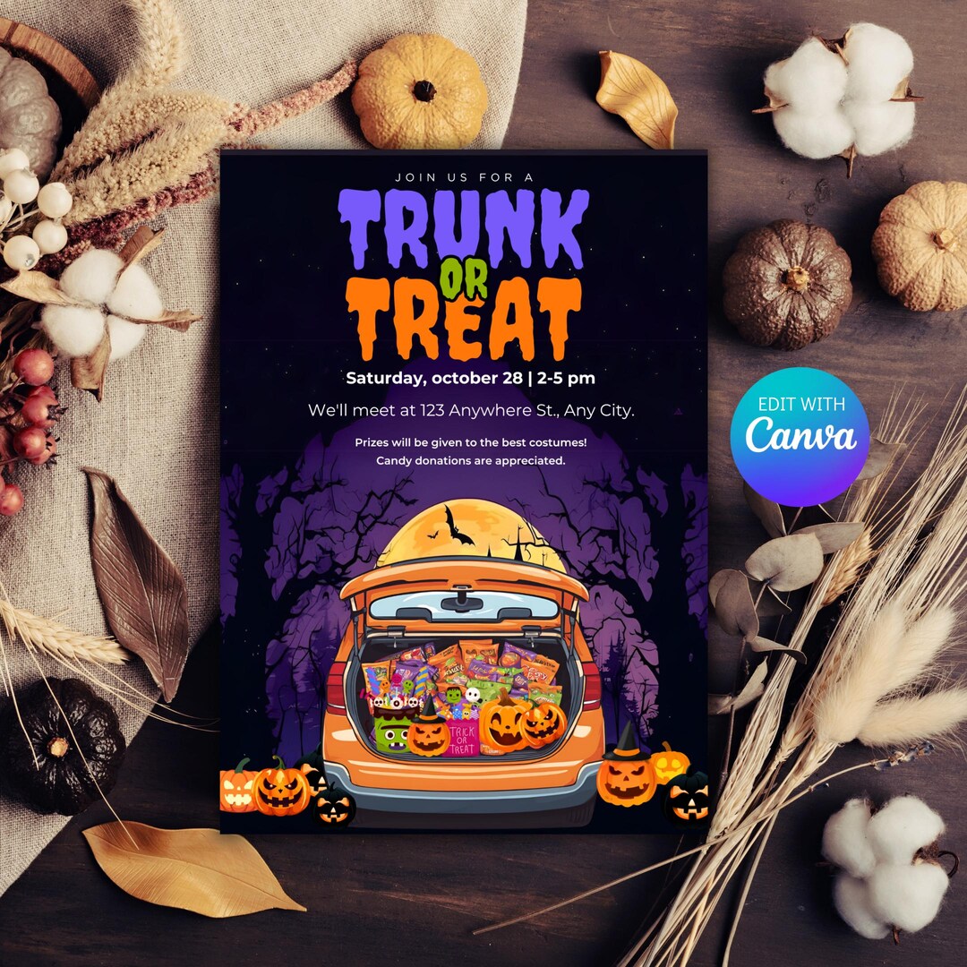 Trunk or Treat Invite - Printable Trick or Treat Flyer, Spooky Party ...