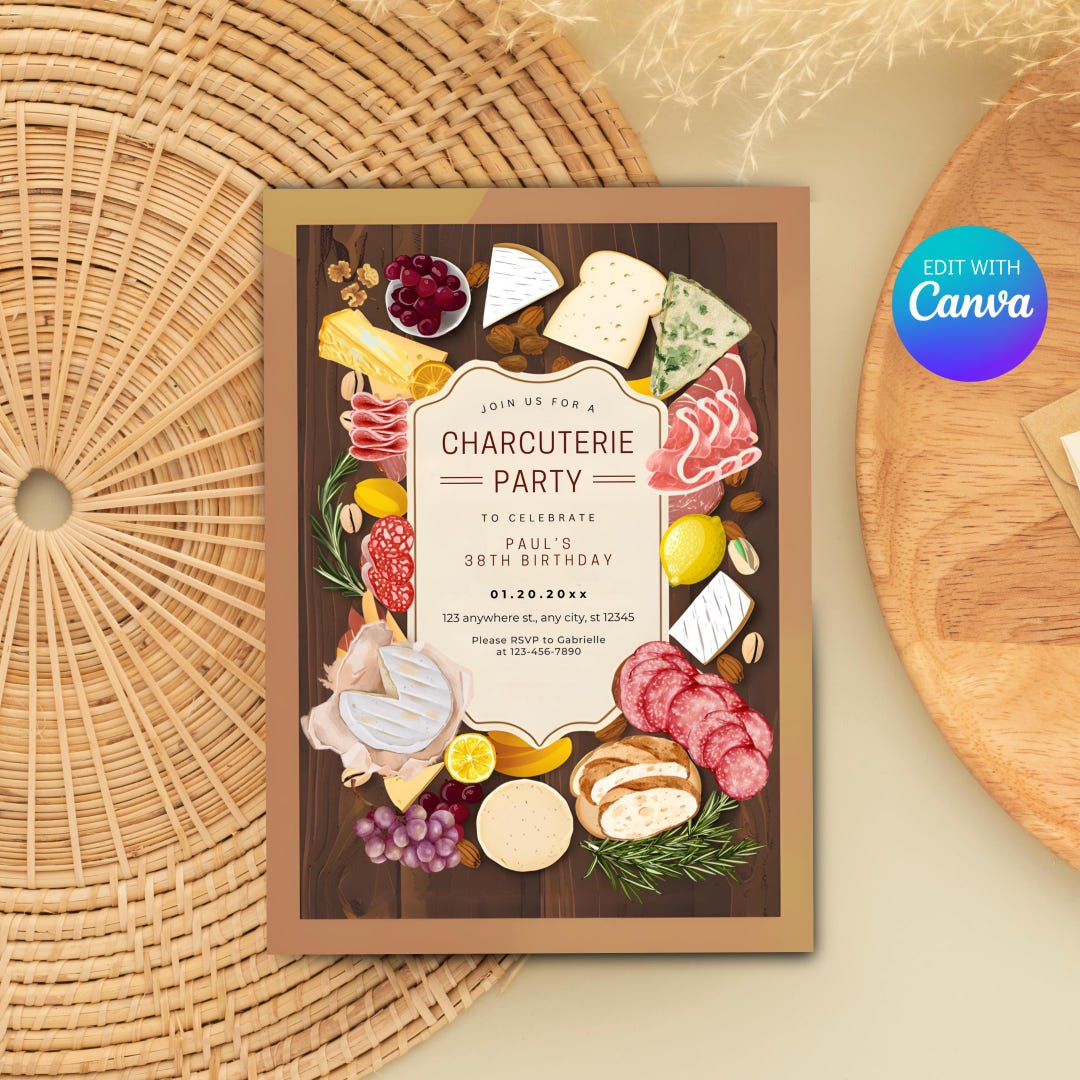 Charcuterie Invite - Charcuterie Birthday Party Invitation, Sips & Dips ...