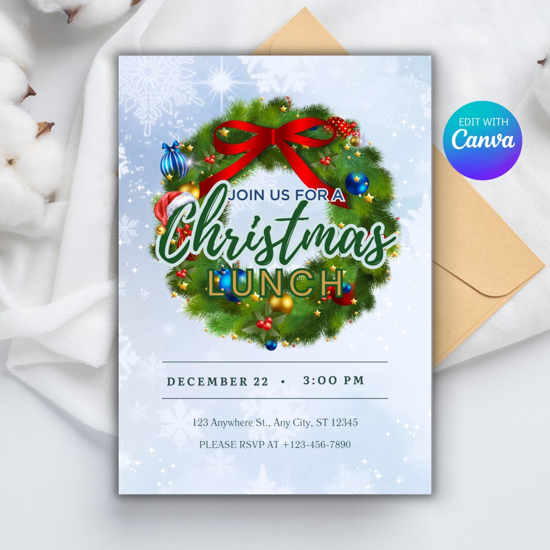 Editable Christmas Luncheon Invitation Xmas Lunch Invitation, Santa Hat ...