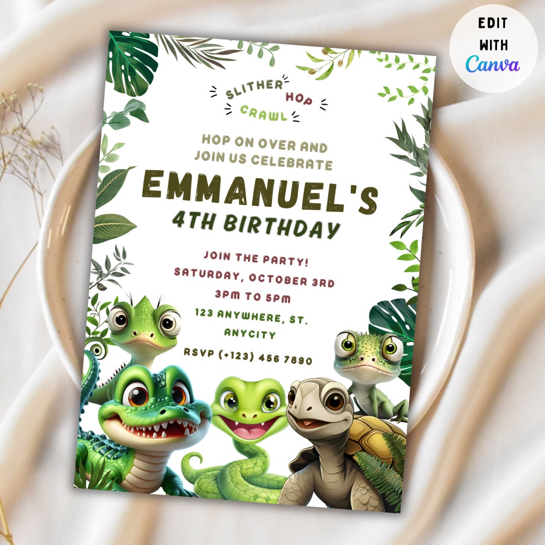 Reptile Birthday Invitation, Lizard Invitation, Snake Invitation ...