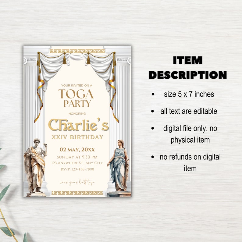 Toga Party Invitation - Ancient Rome Party Ancient Greece Event Toga ...