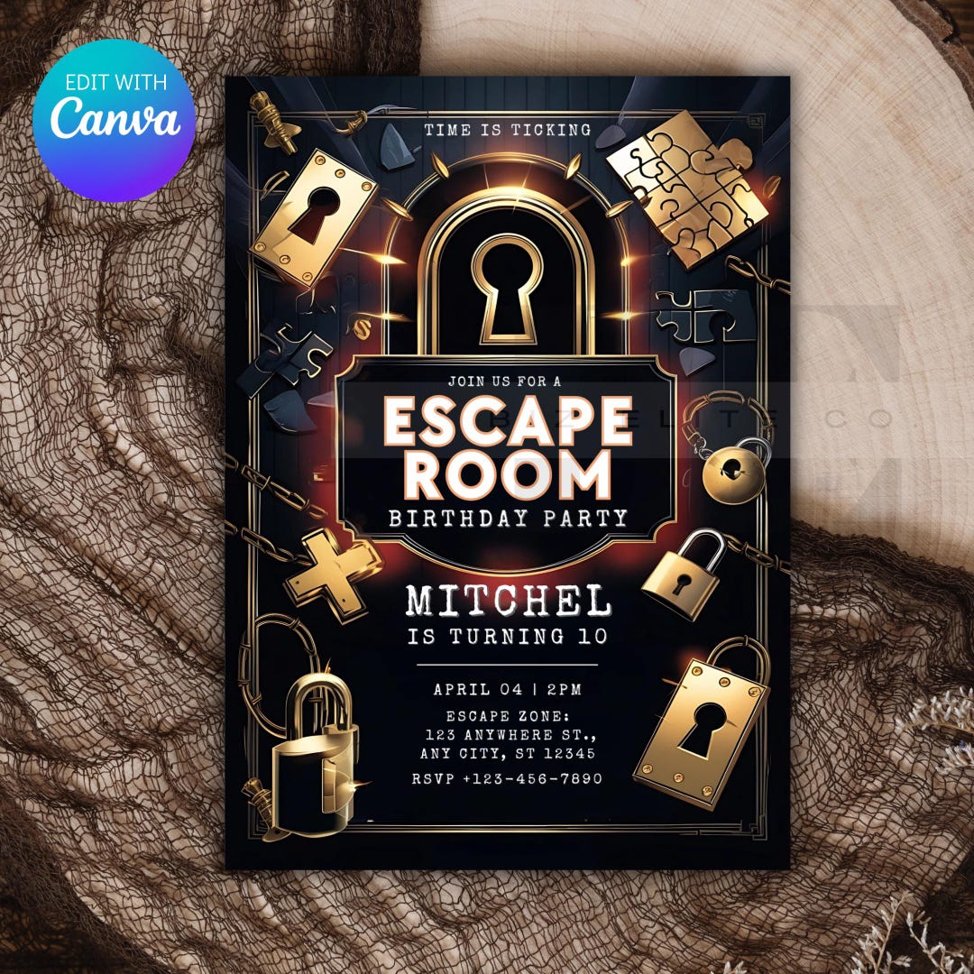 Escape Room Invite Template | Printable Birthday Party Invitation for ...