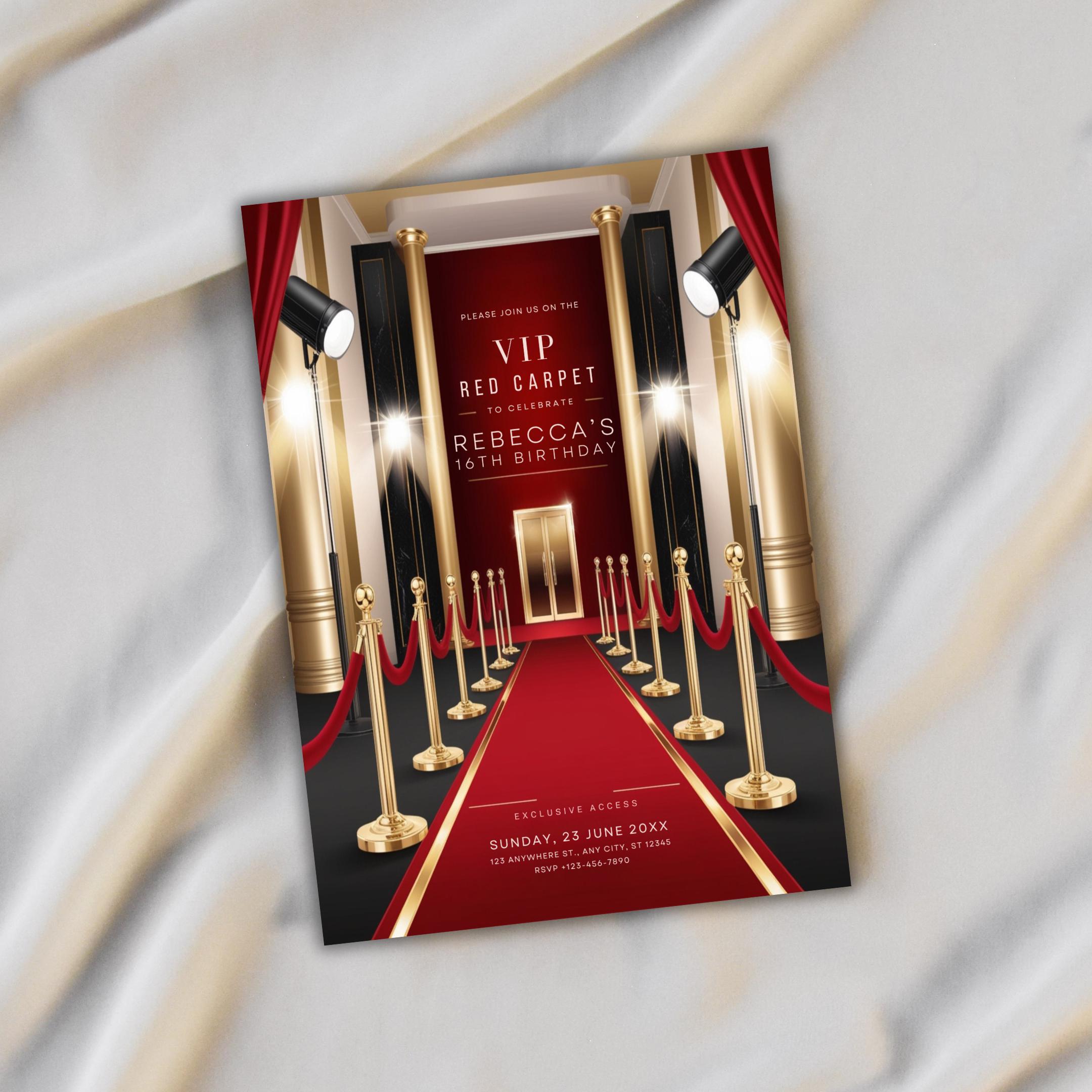 Red Carpet Invite, Red Carpet Birthday Invitation, Hollywood Theme ...