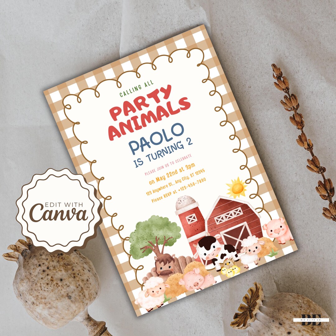 Farmyard Birthday Invitation Printable | Cute Barnyard Animals Invite ...