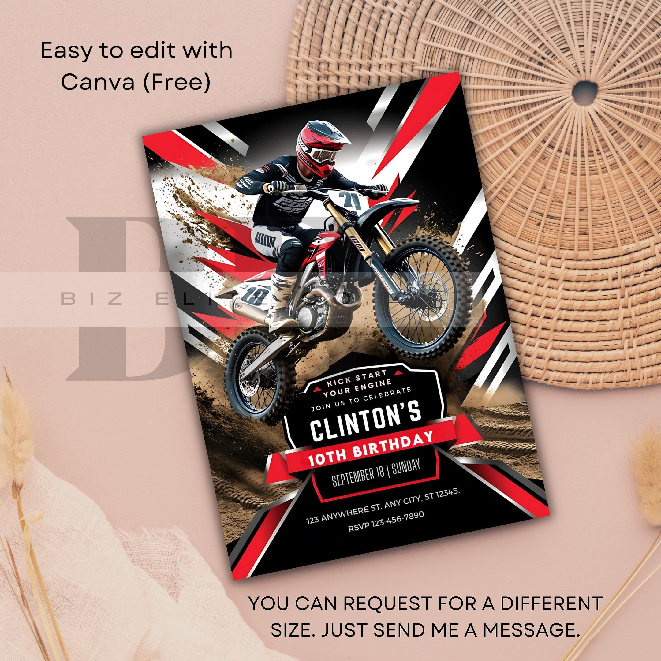 Motocross Invitation | Motorcycle Birthday Invite | Dirt Bike Party ...
