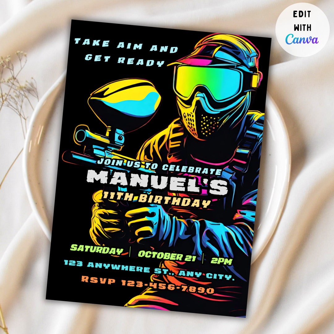 Paintball Invitation Editable Birthday Invitation Template, Printable ...