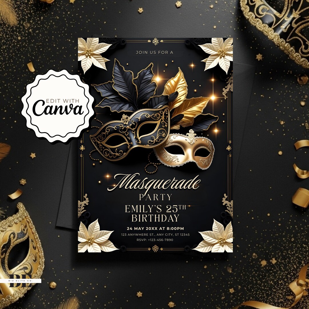 Masquerade Ball Invite, Masquerade Invitation, Masquerade Ball Editable ...