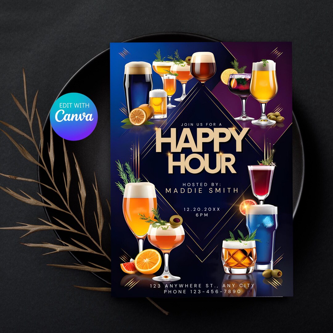 Happy Hour Invite Retirement Cocktail Hour Invitations Printable Party ...